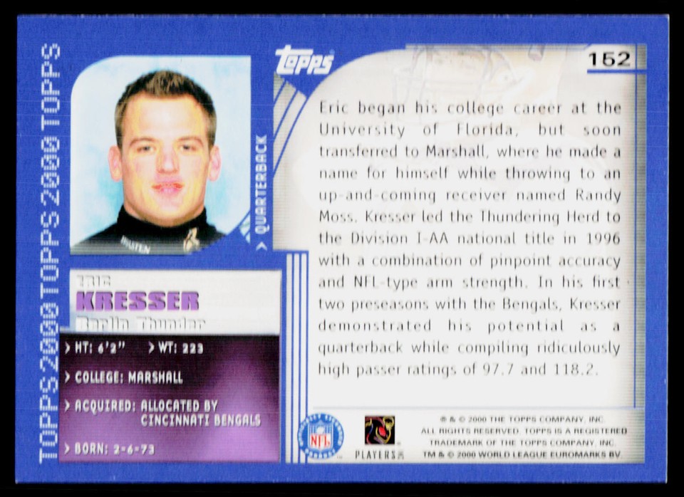 Eric Kresser, 2000 Topps, #152, Berlin Thunder, Football Card | eBay