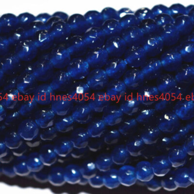 Natural 6mm Faceted Dark Blue Jade Gemstone Round Loose Beads 15 ...