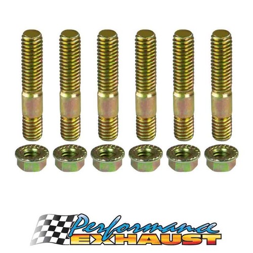 EXHAUST MANIFOLD EXTRACTORS STUDS NUTS SET 3/8" UNC x 2" LONG x 6 For ...