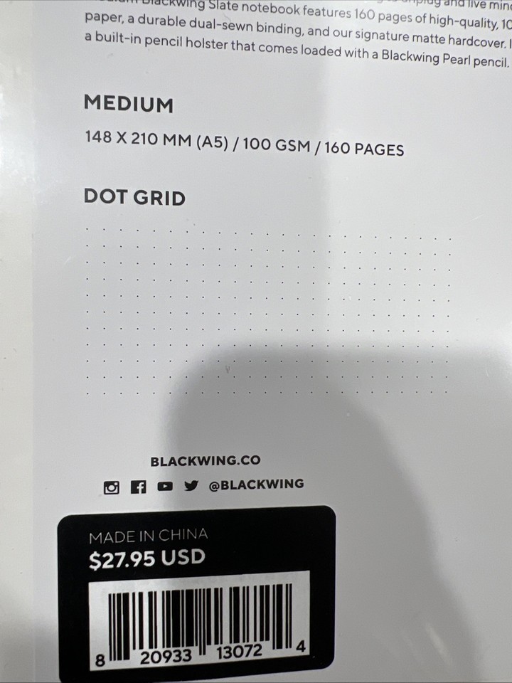 BLACKWING SLATE HARDCOVER MEDIUM 148 X 210 MM / 160 PAGES / DOT GRID ...