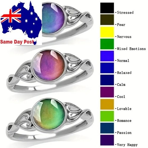 Mood Ring Silver Gemstone Temperature Sensitive Mood Color Changing ...