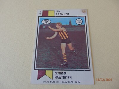 IAN BREMNER - HAWTHORN - SCANLENS 1974 VFL FOOTY CARD NO 6 | eBay Australia