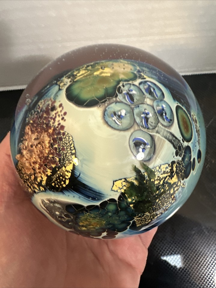 Josh Simpson Paperweight Art Glass Inhabited Planet 1989 Signed Ocean ...