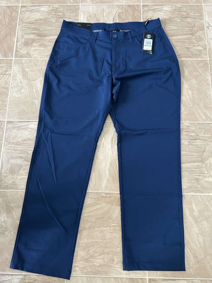 NEW MENS UNDER ARMOUR TECH STRAIGHT PERFORMANCE GOLF PANTS BLUE 38/32 ...