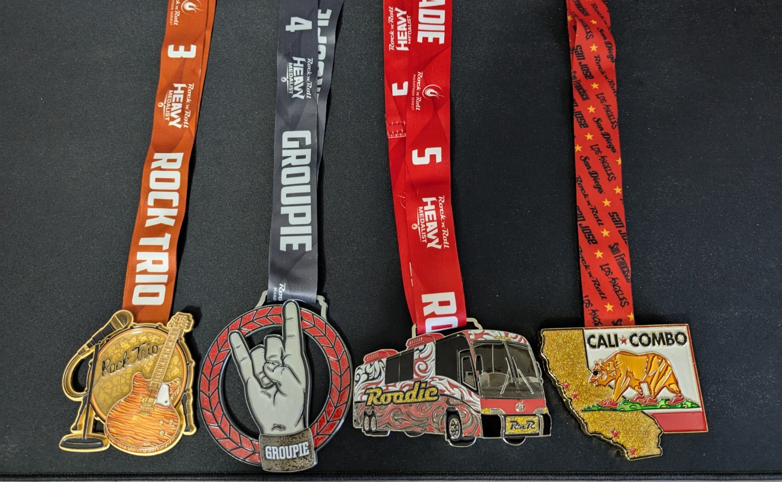 Rock n' Roll Marathon Running Race Medals Rock Trio Groupie Roadie CA ...