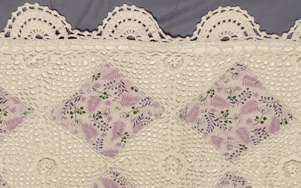 Cotton Crochet Lace Patchwork Standard Pillow Sham White Lilac Floral ...