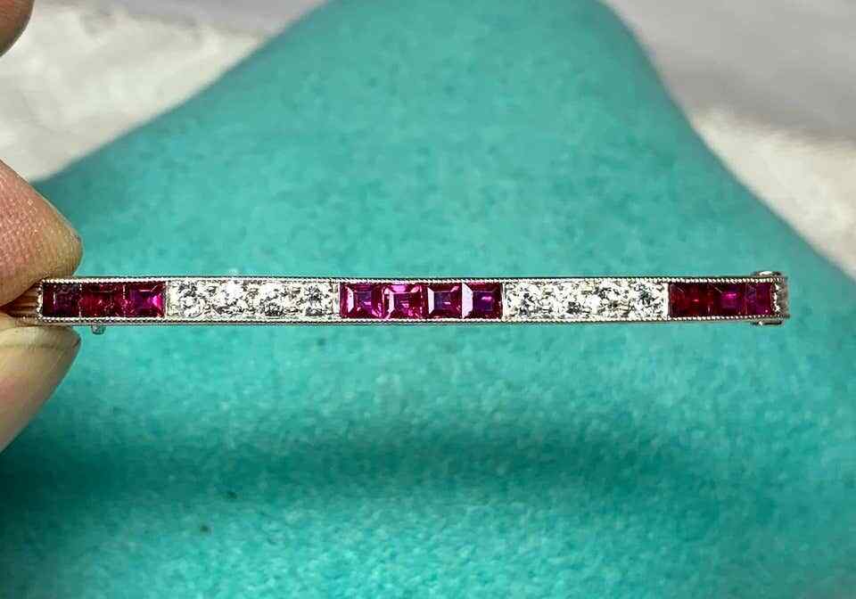 Women's Emerald Cut Red Ruby & Round White CZ 2 CT Fantastic Art Deco ...