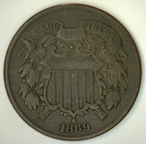 1869 2 Cents United States Type Coin Copper Two Cent Circulated 2c Coin ...