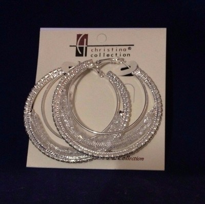 Christina Collection Silver Rhinestone Hoop Earrings 2 1/2" | eBay