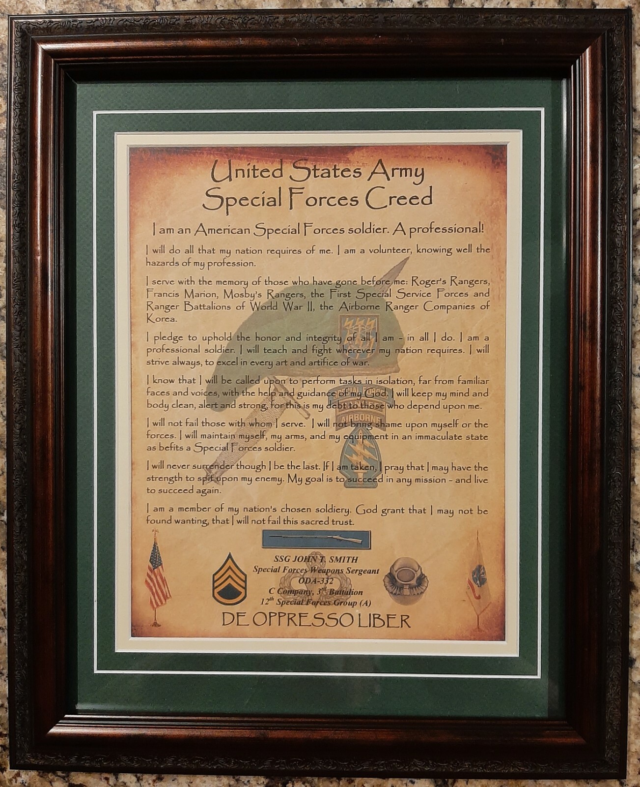 MC-BEST: Army Special Forces Creed Framed Matted PERSONALIZED | eBay