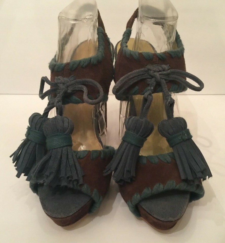 Paco Gil Womens Platform Sandals Size 9M Brown Suede Blue Stitched Trim ...