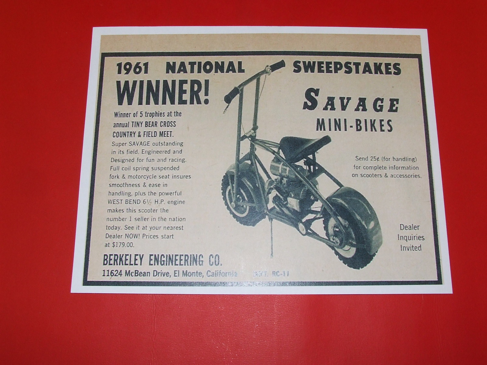 WOW! Vintage & Rare 1961 SAVAGE Mini-Bike Ad | eBay