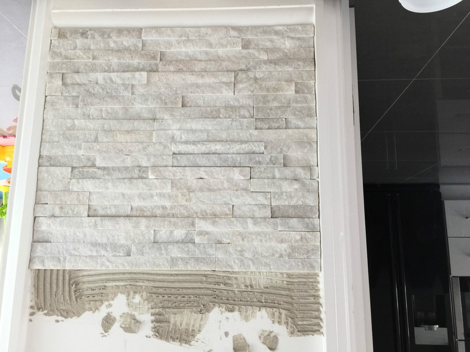 Split Face Natural Stone White Quartz Wall Cladding tiles, 3D Stacked ...