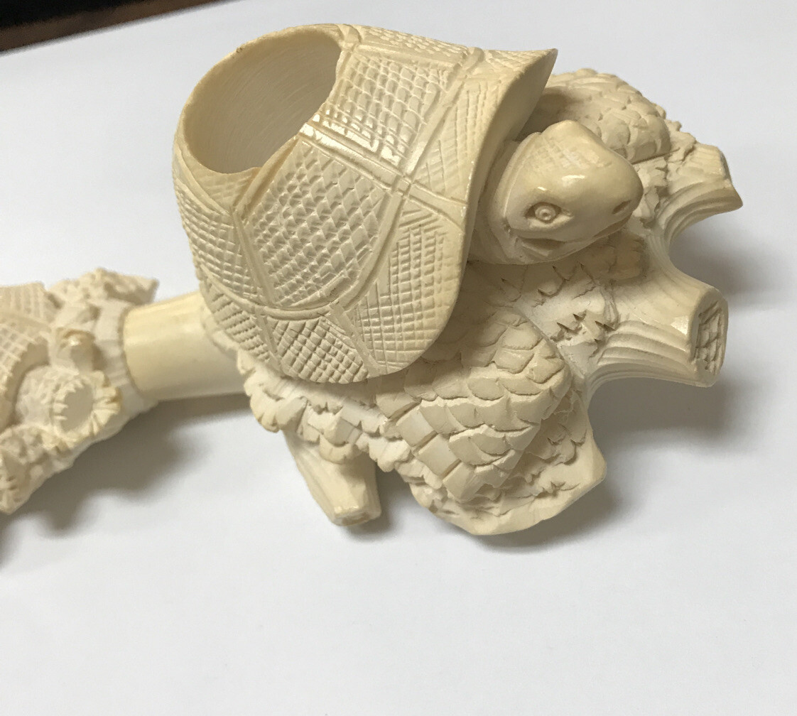 MURAT MEERSCHAUM 15” TURTLE PIPE HAND CARVED UNUSED BOXED MADE TURKEY ...