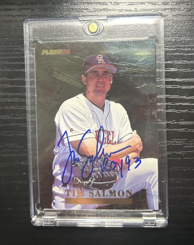 TIM SALMON AUTO 1994 Fleer w/Stamp #12 A.L. Rookie of the Year Bold ...