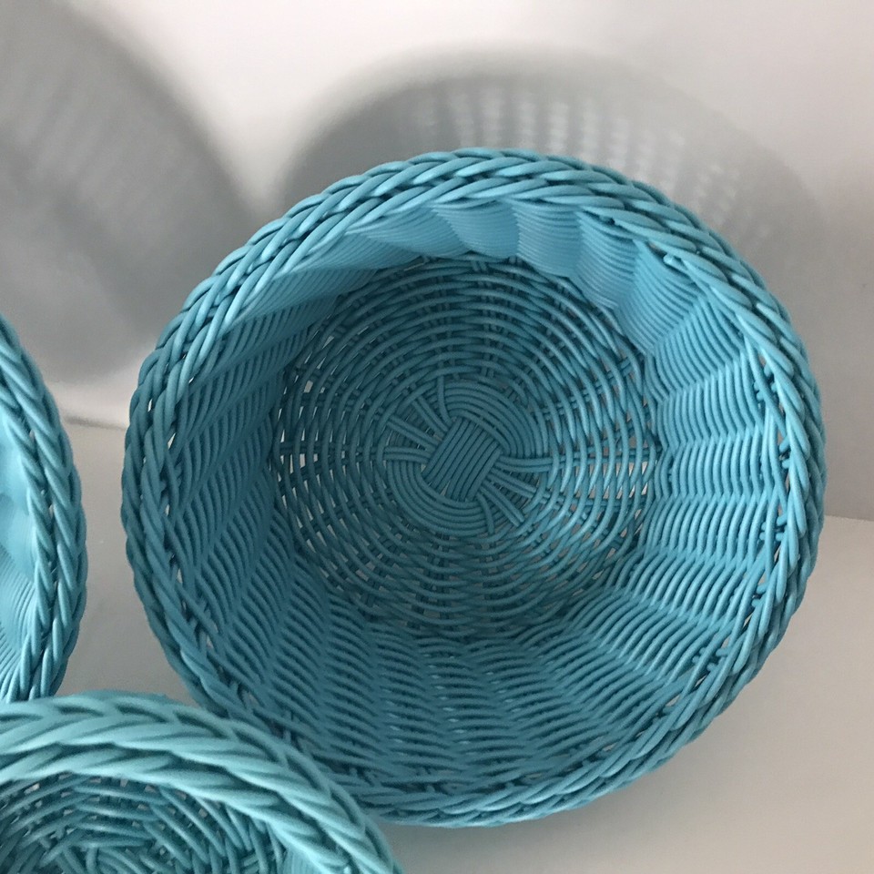 Round Woven Nesting Wicker Baskets Rattan Style Blue 9" 8" and 6" Home ...
