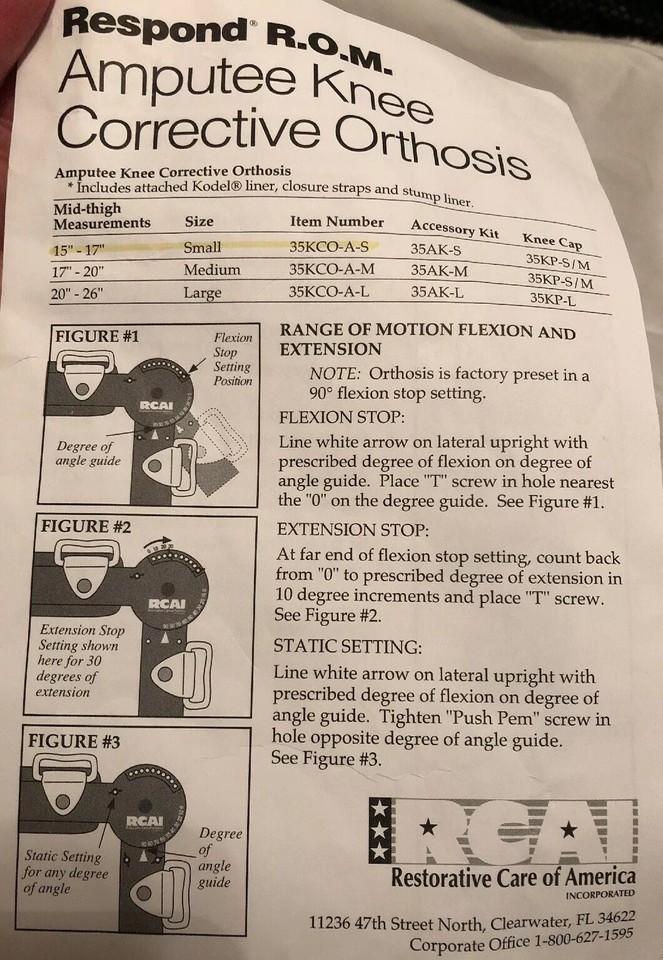RCAI Amputee Knee Corrective Orthosis Flexion Contractures Stump Liner ...