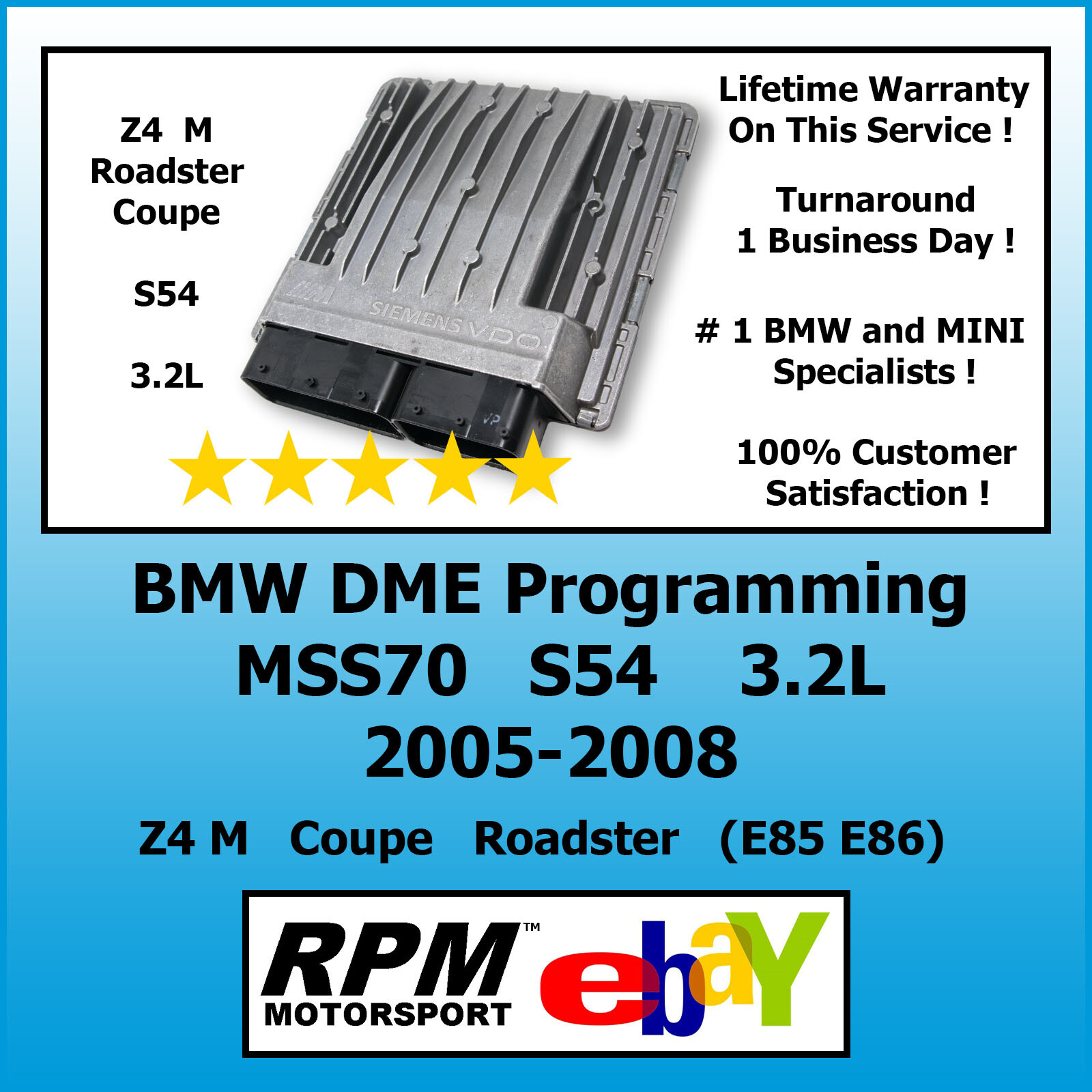 BMW Z4 M (E85 E86) DME MSS70 Programming S54 L6 3.2L 2005-2008 / RPM ...