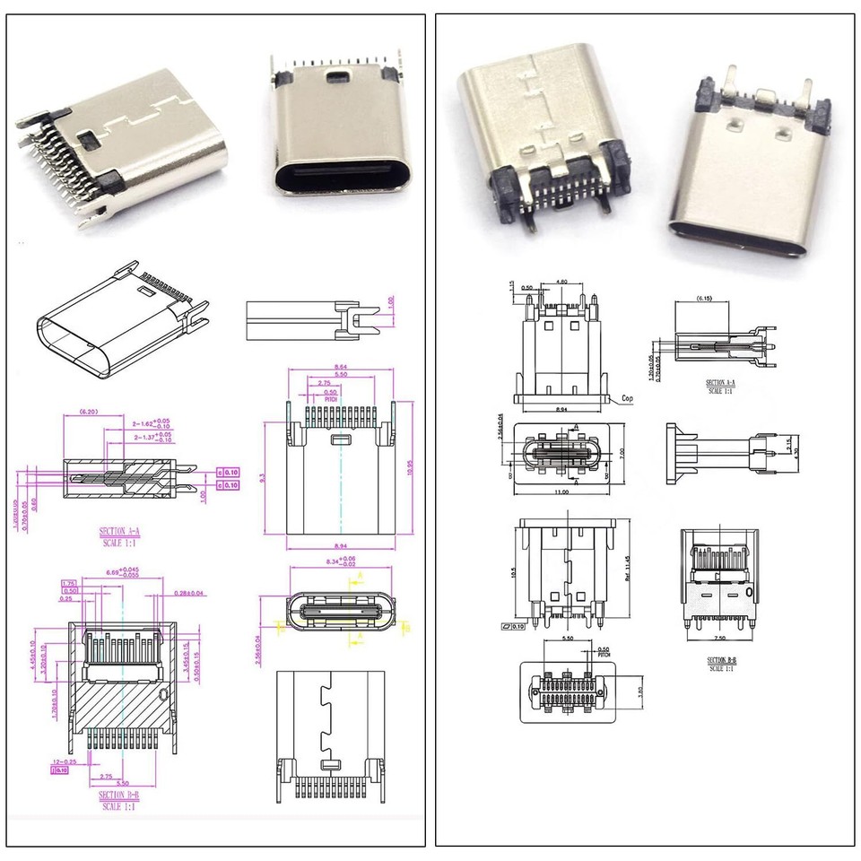 Mini Micro USB Male Female USB PCB Mount Connector Assortment Kit -C 3. ...