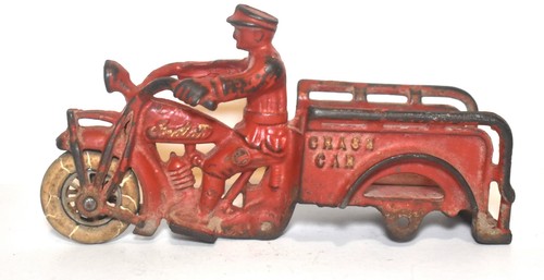 Vintage 6 1/2" 1930s Hubley Toy Indian Motorcycle Red Cast Iron Crash ...
