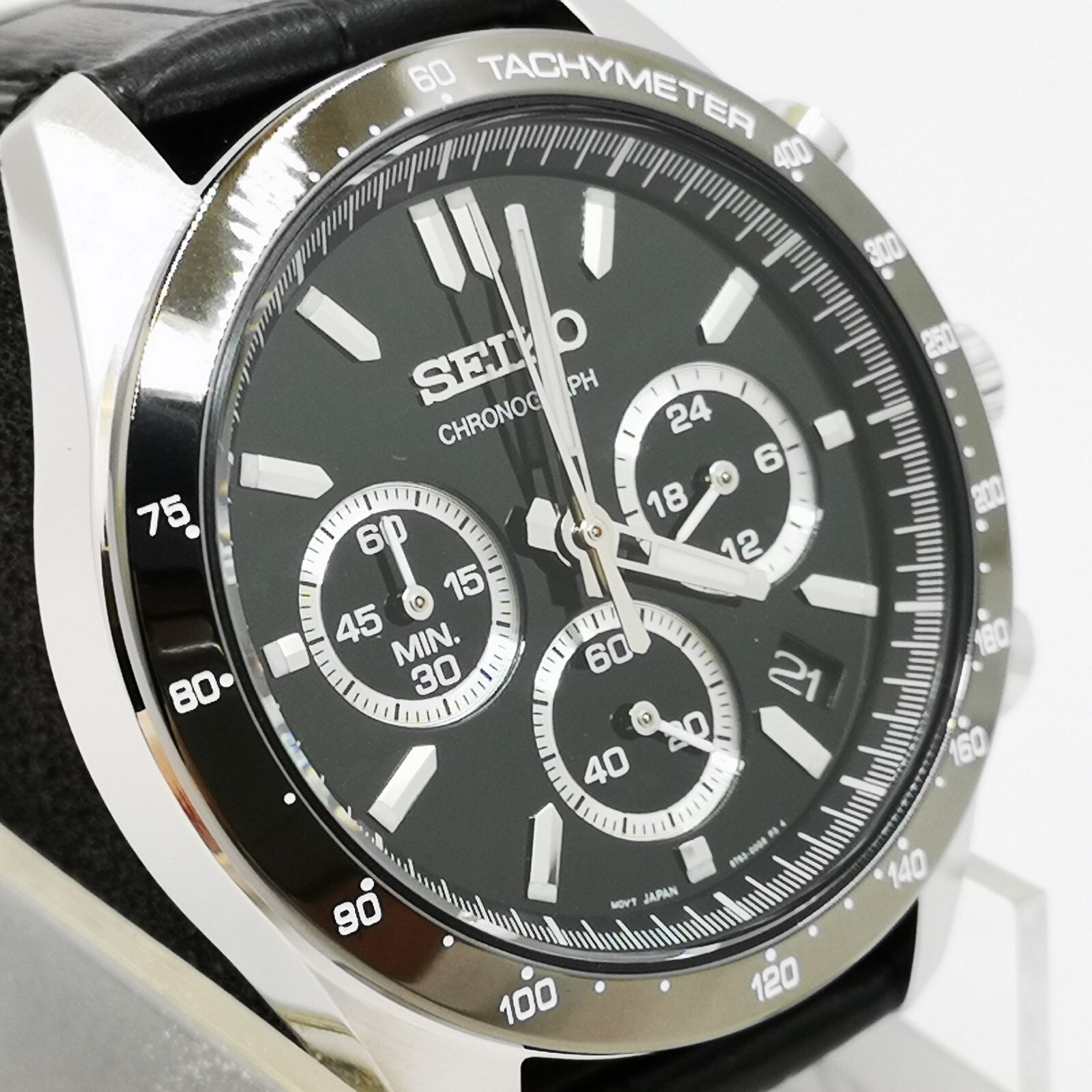 SEIKO Spirit SBTR021 Black Chronograph Quartz Leather band Men Watch ...