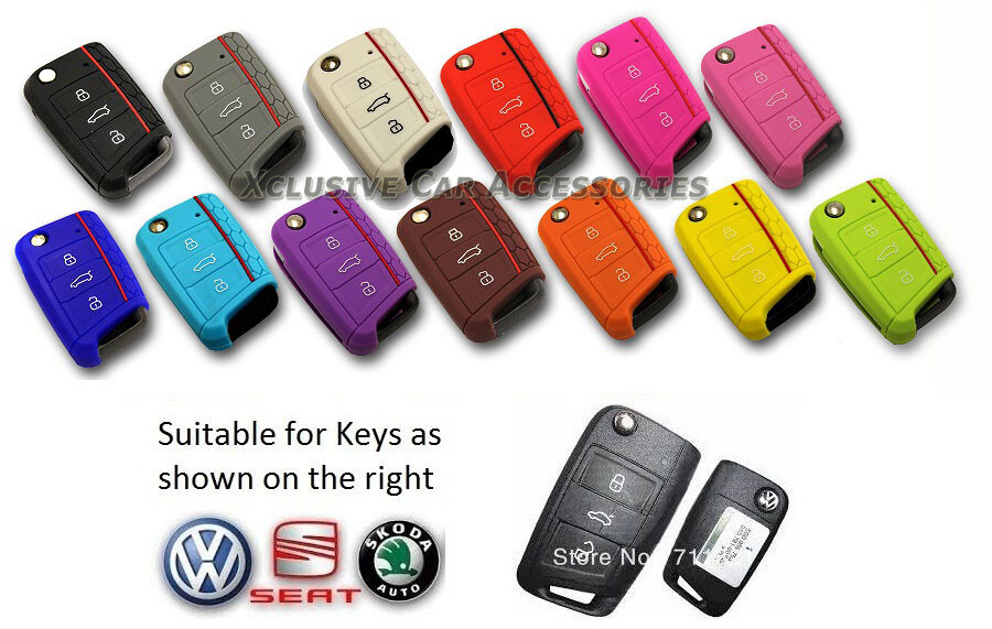Key Cover For VW Seat Skoda 3 Button Flip Key Fob Case Hull Silicone ...