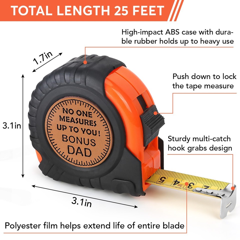 Step Dad Gifts Birthday Bonus Leather Engraved 25 FT Tape Measure Tools ...