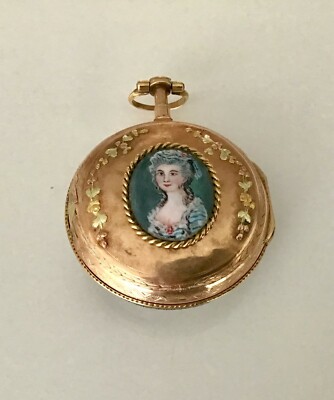 18K GOLD ENAMELED ANTIQUE FRENCH POCKET WATCH PRODUCED BY ROMILLY A ...
