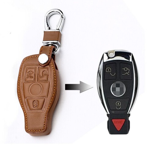 For Mercedes Benz 3 Button Brown Remote Fob Bag PU Leather Car Key ...