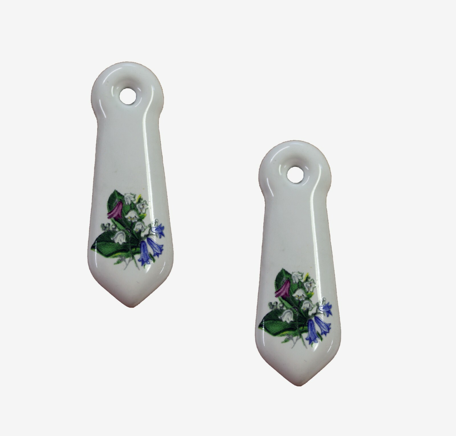 1 Pair White Porcelain Escutcheons / Key Hole Covers Columbines Design ...