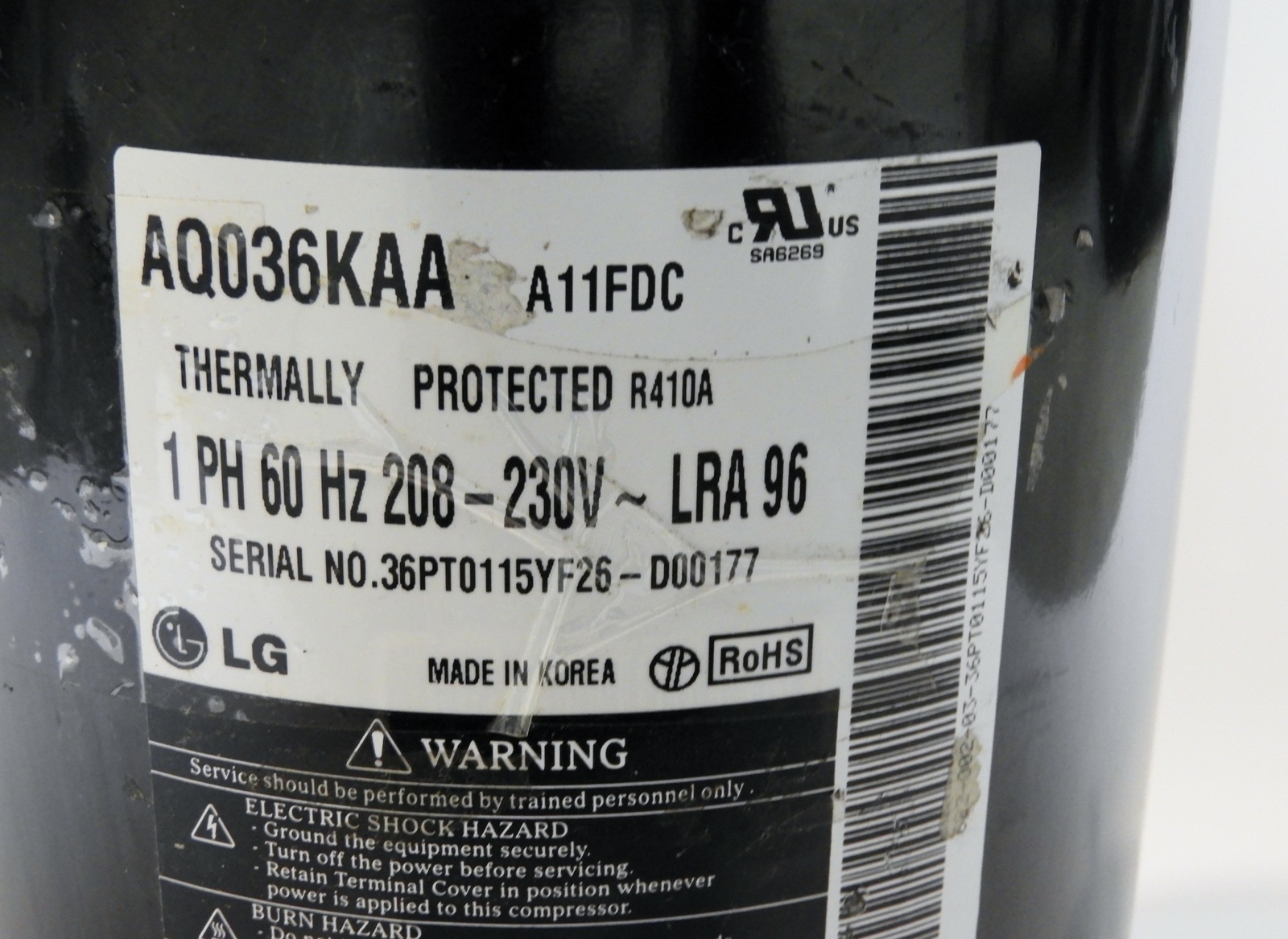 LG AQ036KAA Scroll Compressor 208-230V 1PH LRA 96 fits EL36M35-A ...