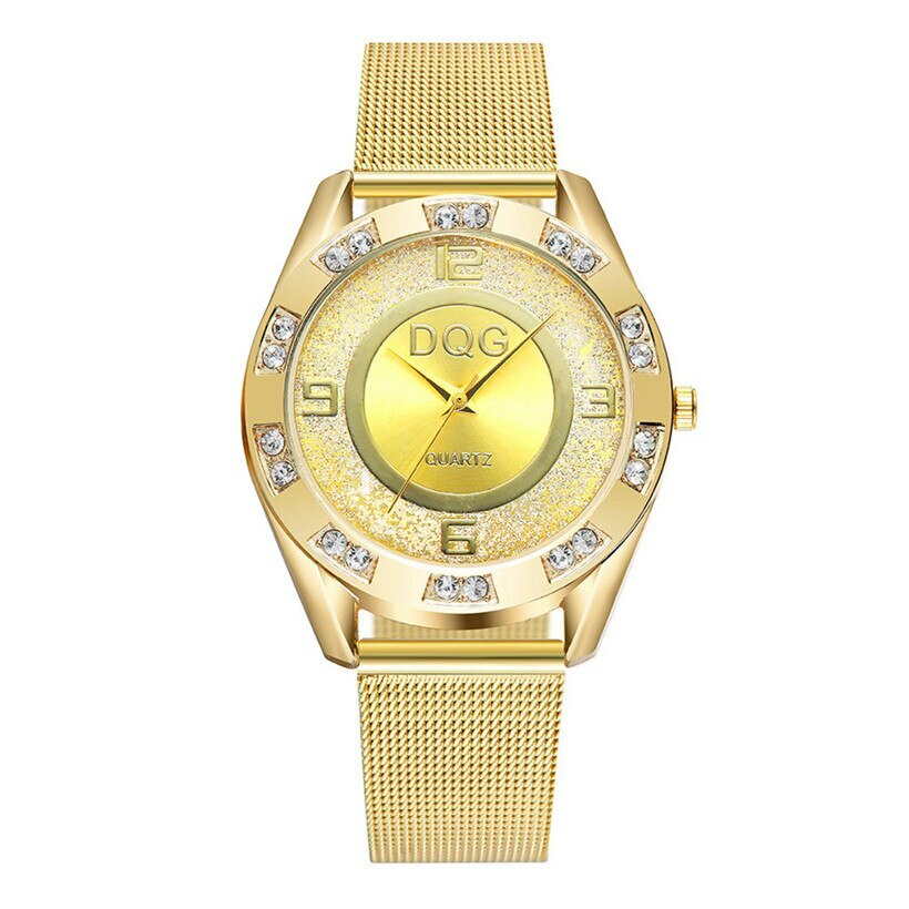 DQG GOLD SILVER Fashion Ladies Girls Watches Women Crystals Bling Mesh ...