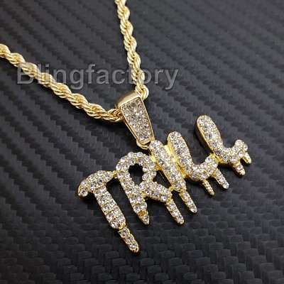 Hip Hop Iced Lab Diamond TRILL Drip Pendant & 4mm 24" Rope Chain Bling ...