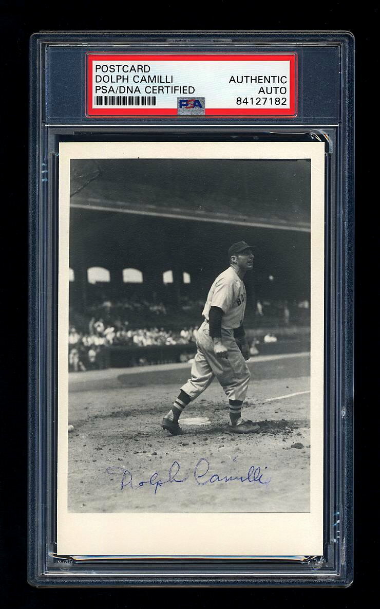 DOLPH CAMILLI SIGNED GEORGE BRACE POSTCARD PHOTO PSA/DNA 1945 BOSTON ...