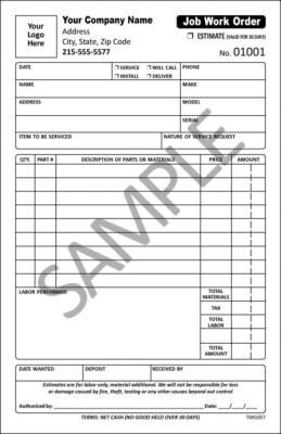 250 Custom Job Work Orders / 2 Part Carbonless / 5.5 x 8.5 / TMG057 | eBay