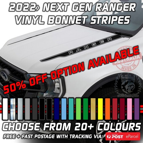 PAIR of Next Gen Ford Ranger 2022-2023 BONNET STRIPE STICKERS Choose ...
