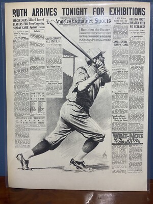 VINTAGE NEWSPAPER HEADLINE ~ BABE RUTH PLAYS 3 EXHIBITION GAMES FOR ...