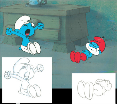 Lazy and Papa Smurf - Animation Cells | eBay
