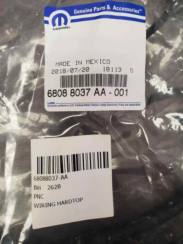 NEW GENUINE OEM BODY WIRING HARNESS VIN 1 MOPAR 68088037AA JEEP ...