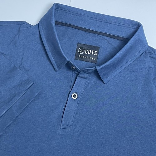 Cuts Clothing Polo Shirt Mens Large Blue Short Sleeve Curve Hem Stretch Casual | eBay