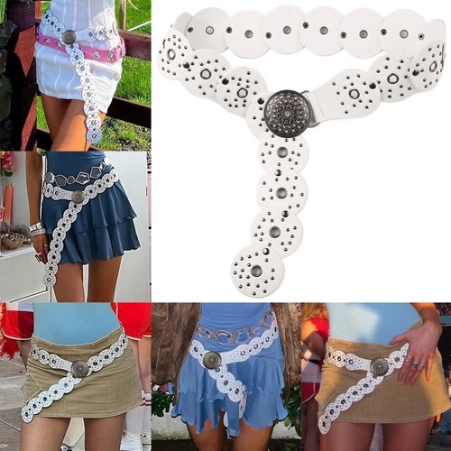 Metal Buckle Hollow Belt Round Wide Belts Vintage Disc Belts for Women ...