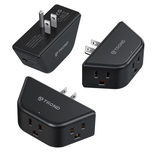 TROND 3-Way Angled Outlet Adapter 3-Pack 3-Prong Grounded Wall Extender ...