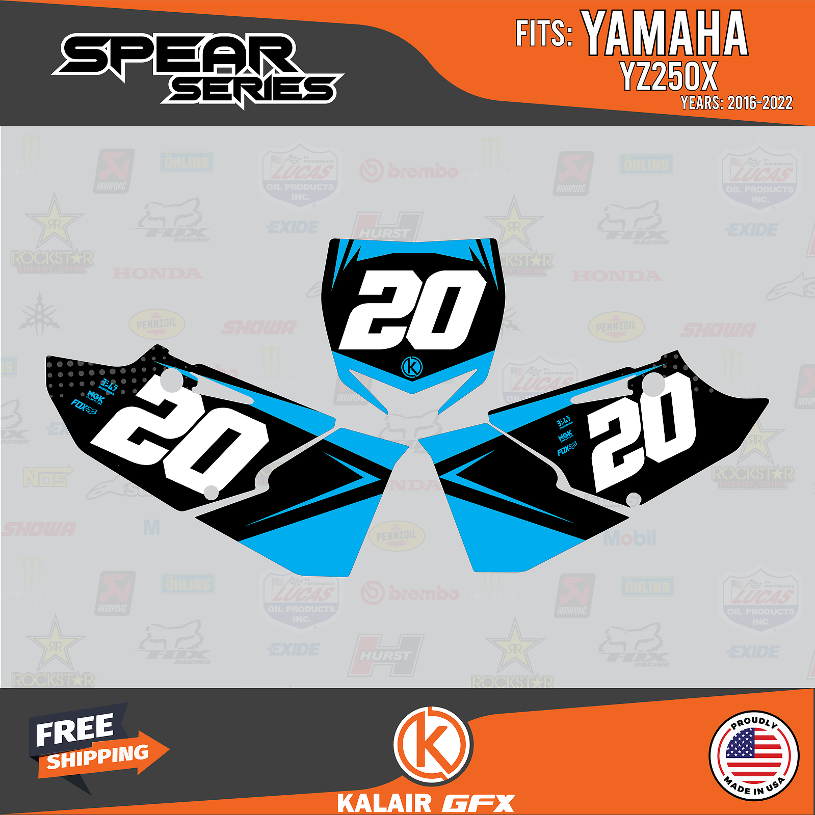 Graphics Kit for Yamaha YZ250X (2016-2022) Spear-cyan | eBay