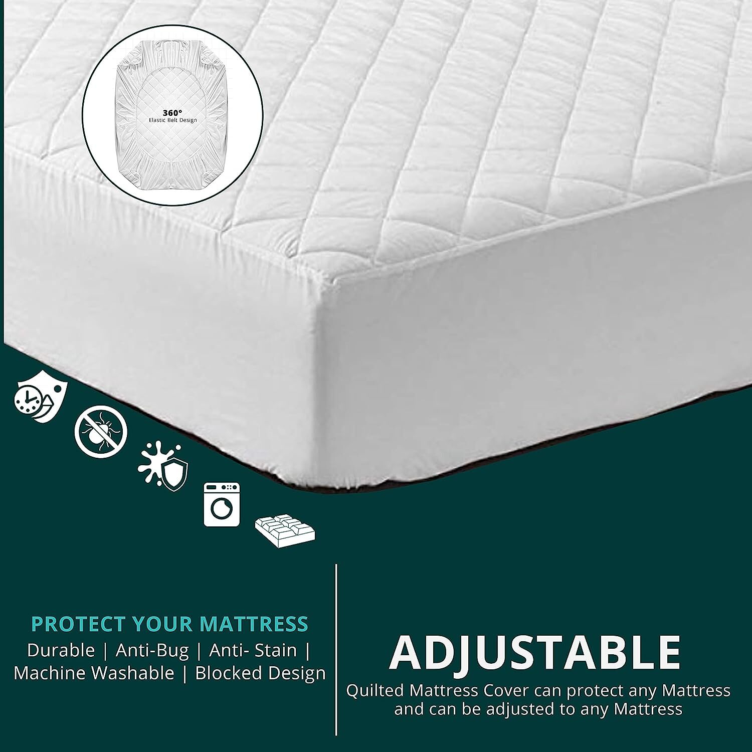 Extra Deep Mattress Protector Quilted Bed Topper Cover Single Double ...