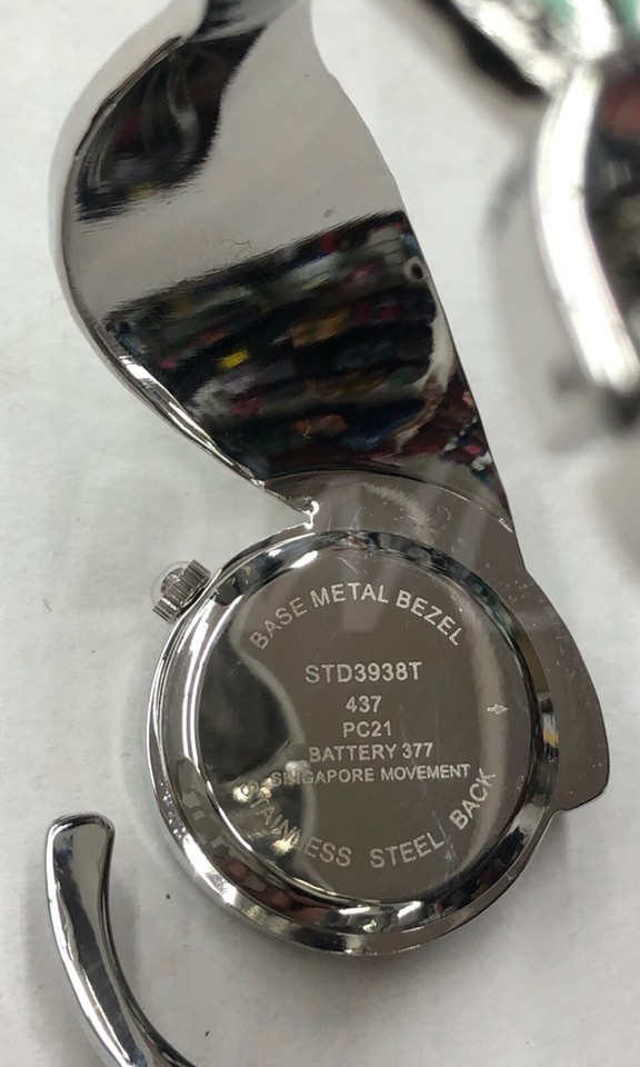 Studio Time Watch Women Silver Tone Green Resin Leaf Hinged Cuff | eBay