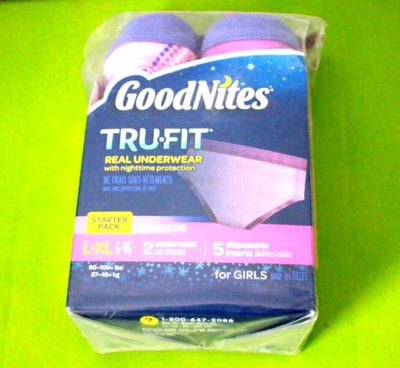 NEW! Goodnites Youth True-Fit 2Underwear & 5 Inserts SZ L-XL (60 to 100 ...