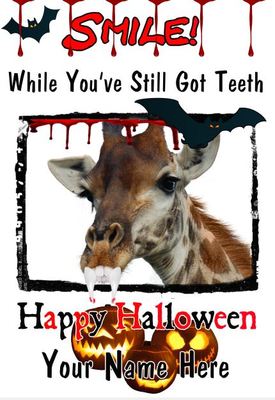 A5 Personalised Greeting Card Halloween giraffe smile c11 Spooky | eBay