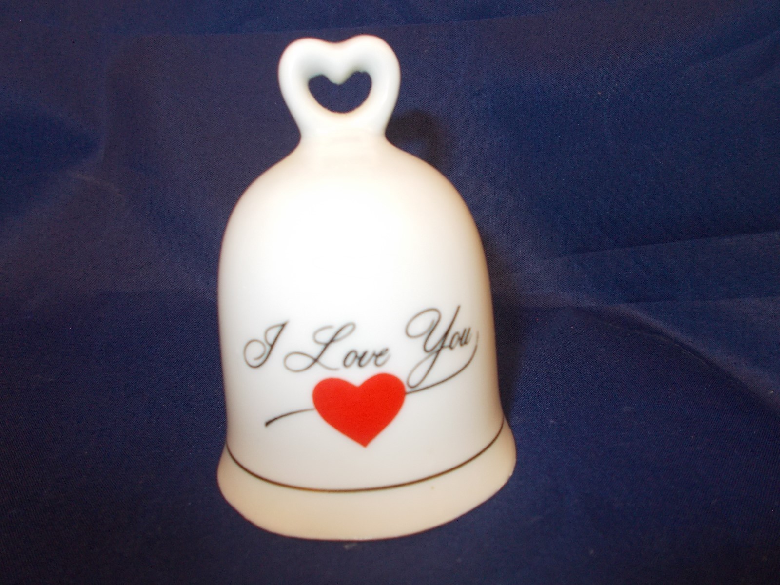 VALENTINE PORCELAIN BELL ," I LOVE YOU ",White with Gold trim, 3 1/2 ...