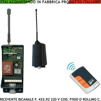 KIT RADIOCOMANDO RICEVITORE BICANALE 220 V COD FISSI E ROL CODE FREQ ...