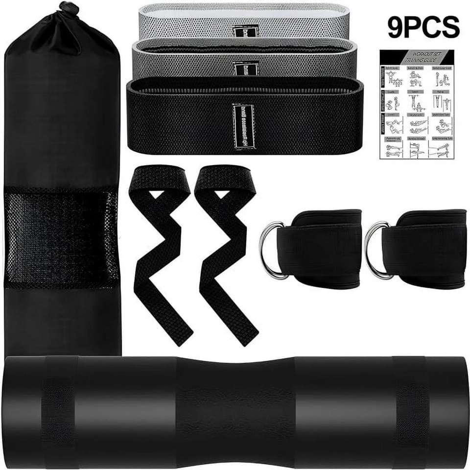 9 Pcs Barbell Pad Set, Barbell Squat Pad for Hip Thrusts, Lunges, Leg ...